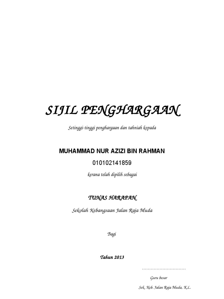 Sijil Penghargaan Tokoh Koko | PDF
