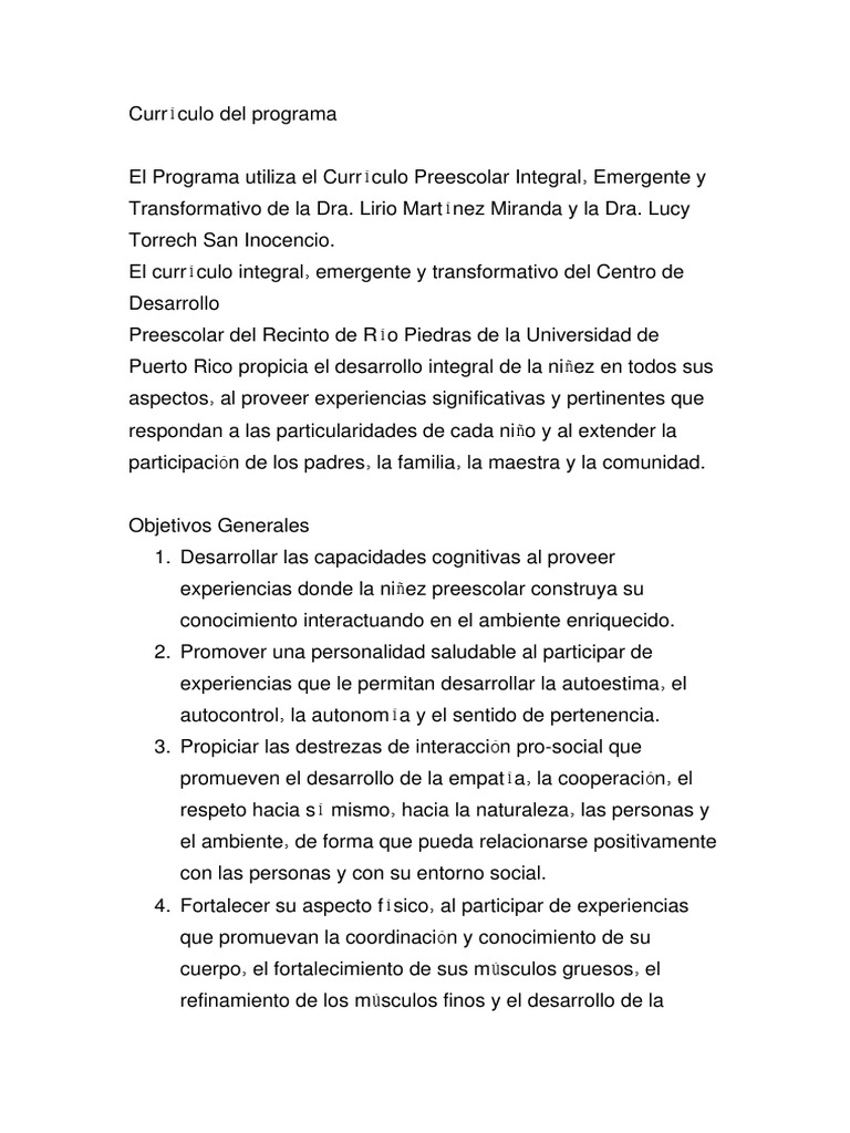 Currículo Integral para Educación Preescolar | PDF | Jardín de infancia ...