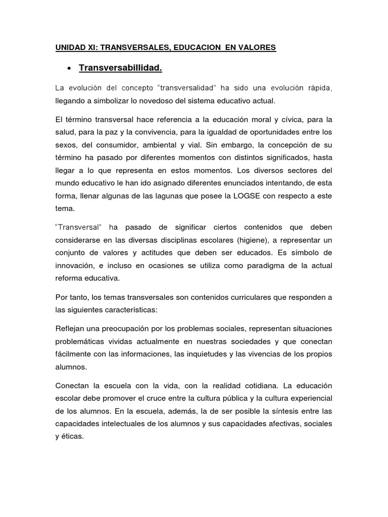 El Currículum y Las Áreas Transversales | PDF | Plan de estudios ...