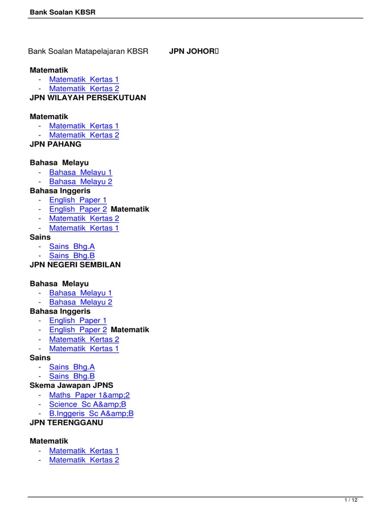 Bank Soalan KBSR | PDF | Seni & Disiplin Bahasa