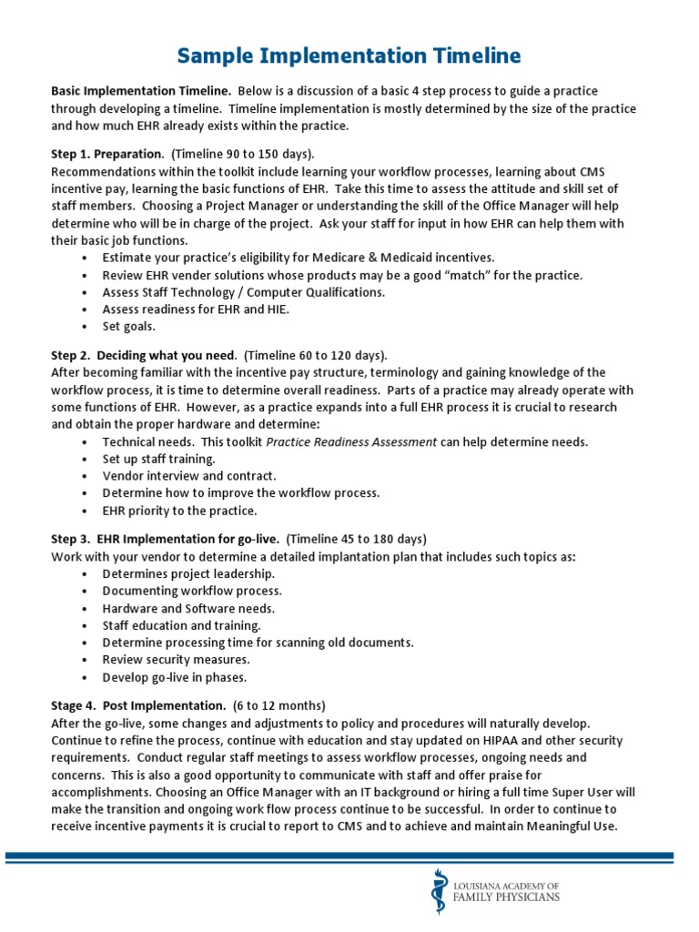 Basic 4-Step EHR Implementation Timeline | PDF | Electronic Health ...