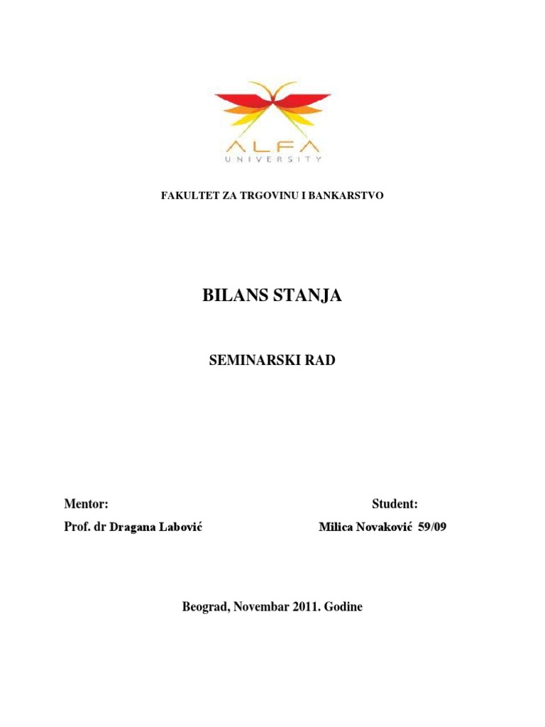 Bilans Stanja Seminarski Primer | PDF
