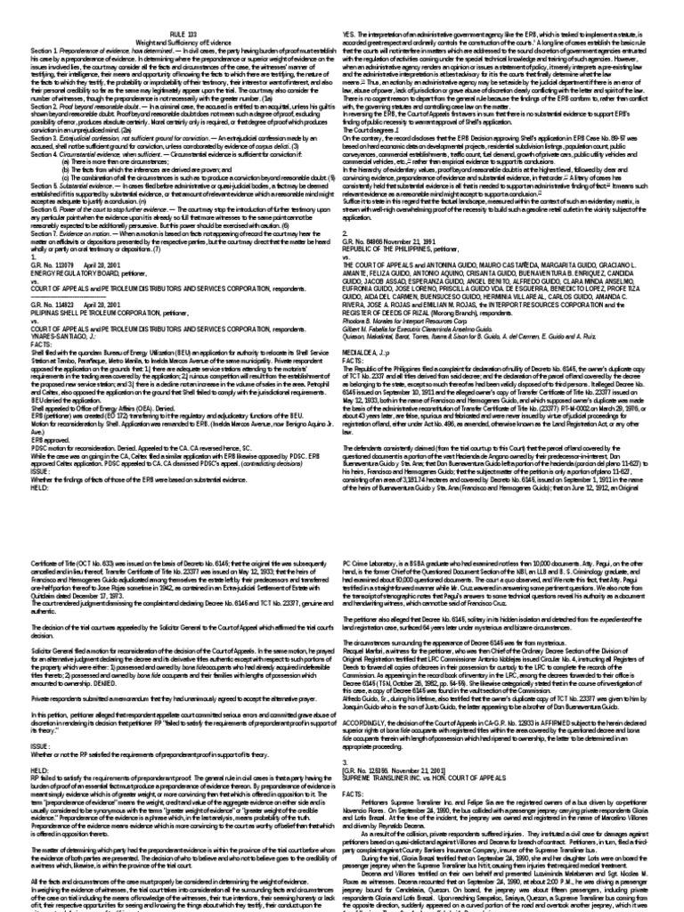 Rule 133 Cases | PDF | Burden Of Proof (Law) | Evidence (Law)
