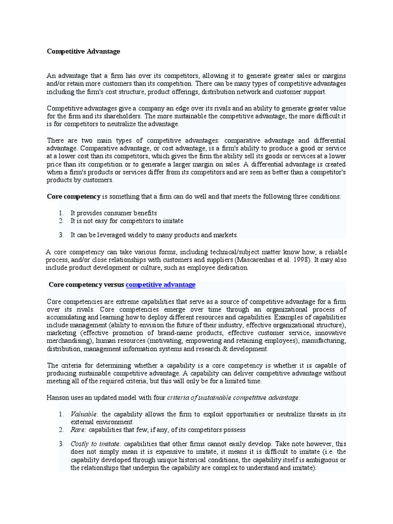 Core Competency Vs Competitive Advantage | PDF | Competitive Advantage ...