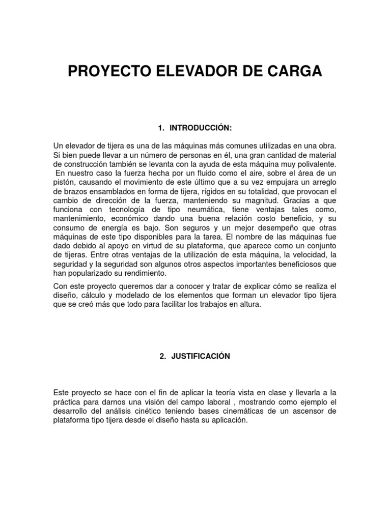 Proyecto Elevador de Carga | PDF | Ascensor | Movimiento (física)