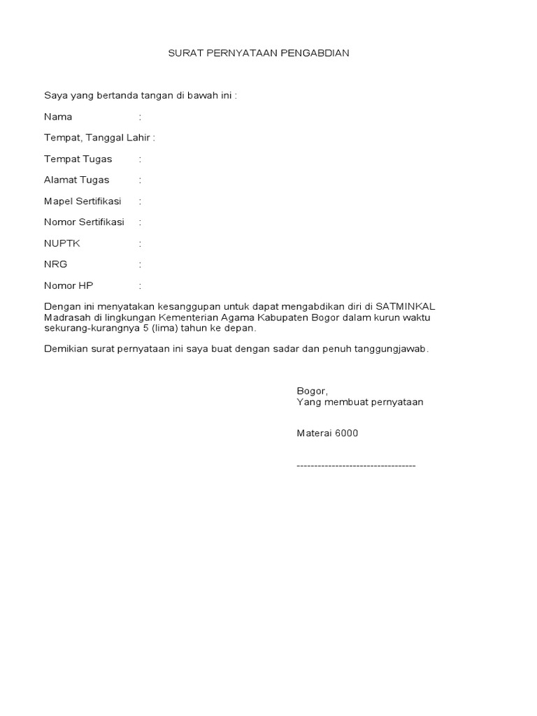 Contoh Surat Pernyataan Pengabdian | PDF