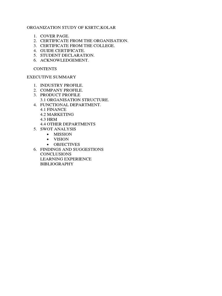 Organization Study of KSRTC | PDF