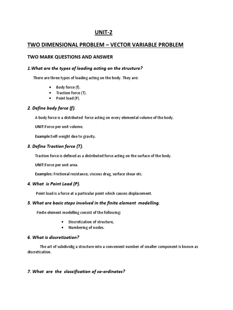 UNIT-2 Two Dimensional Problem - Vector Variable Problem: Two Mark ...