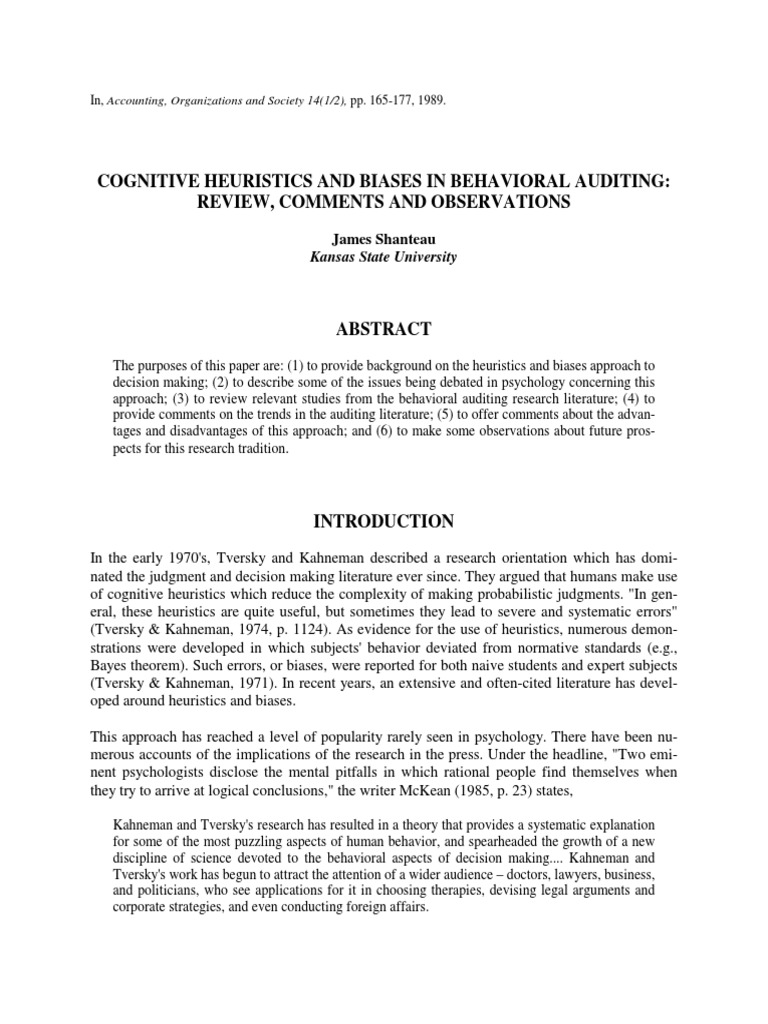 Cognitive Heuristics and Biases in Behavioral Auditing | PDF ...