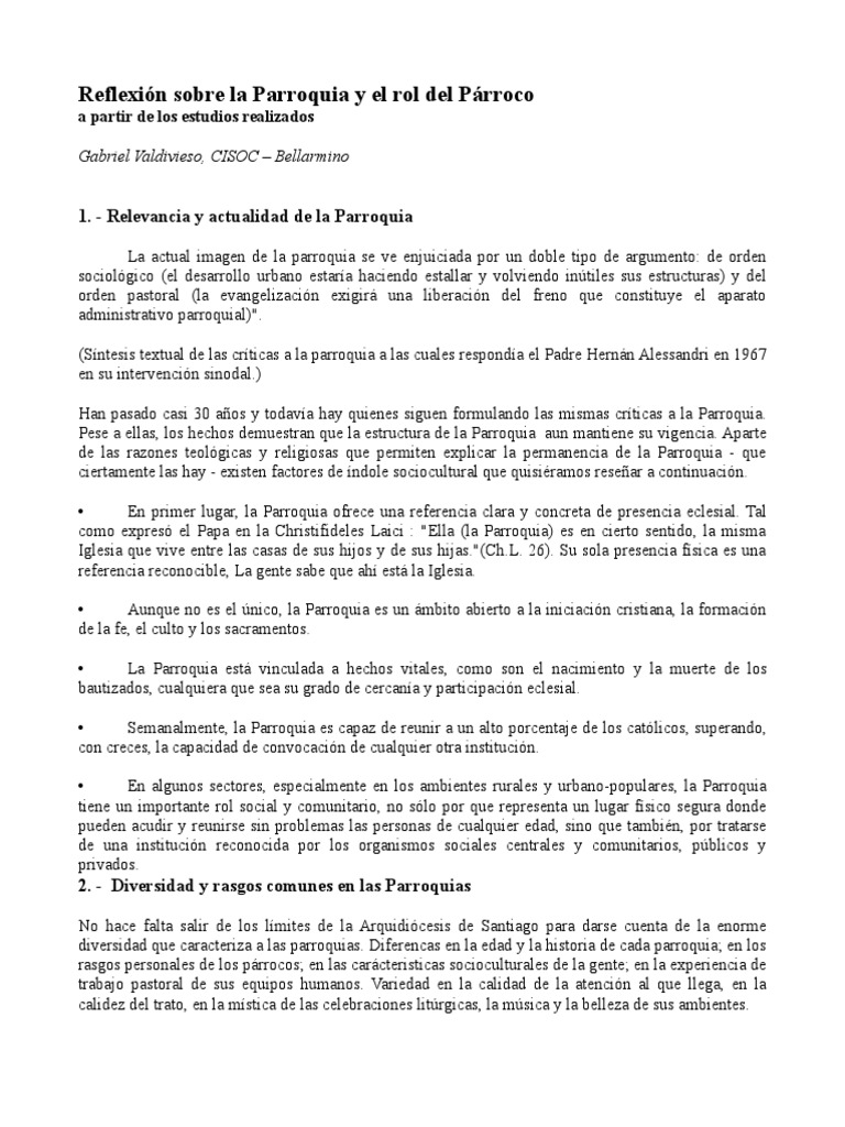 Reflexion Sobre La Parroquia y El Rol Del Parroco | PDF