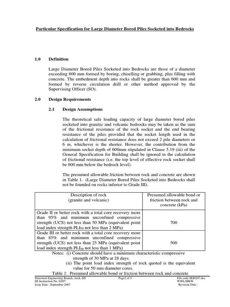 Large Diameter Bored Piles Specification | PDF