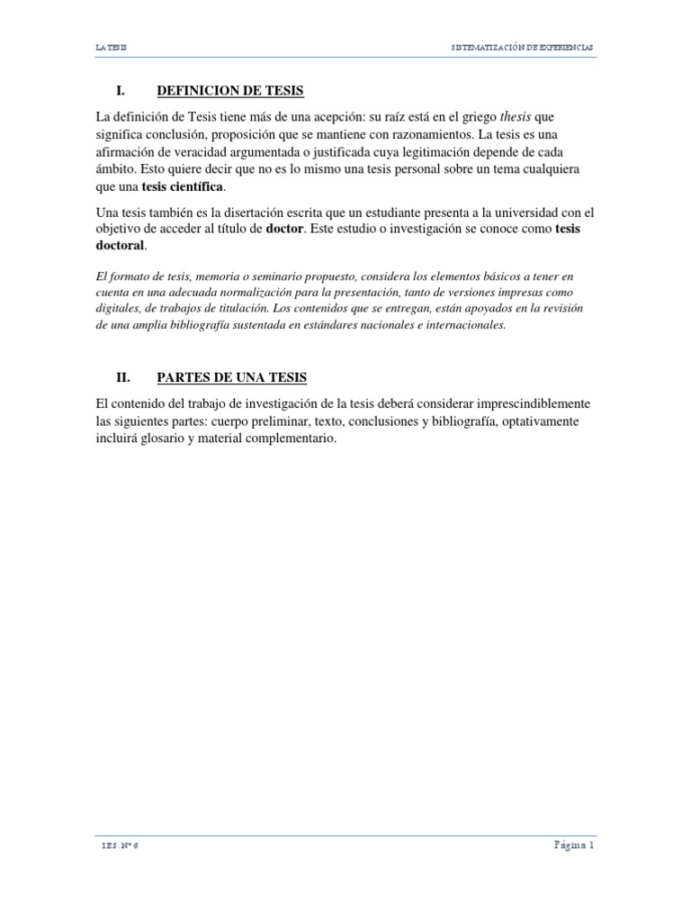 Definicion de Tesis | PDF | Bibliografía | Science