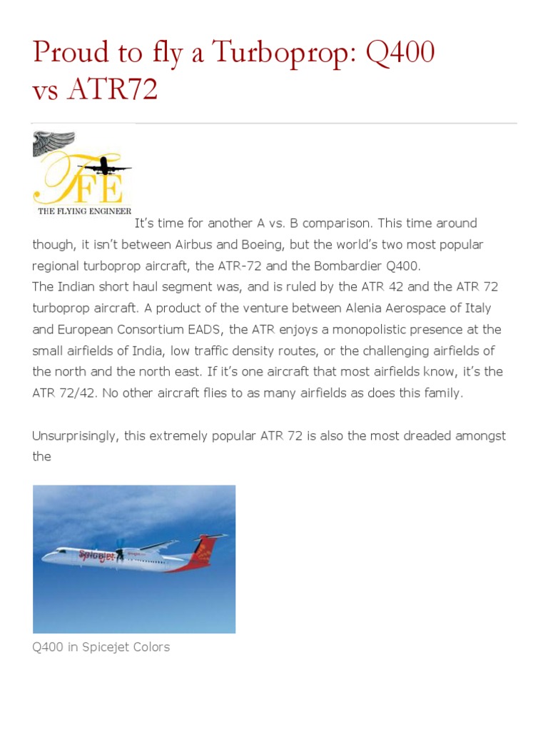 Atr 72 VS Q400 | PDF | Landing Gear | Aircraft