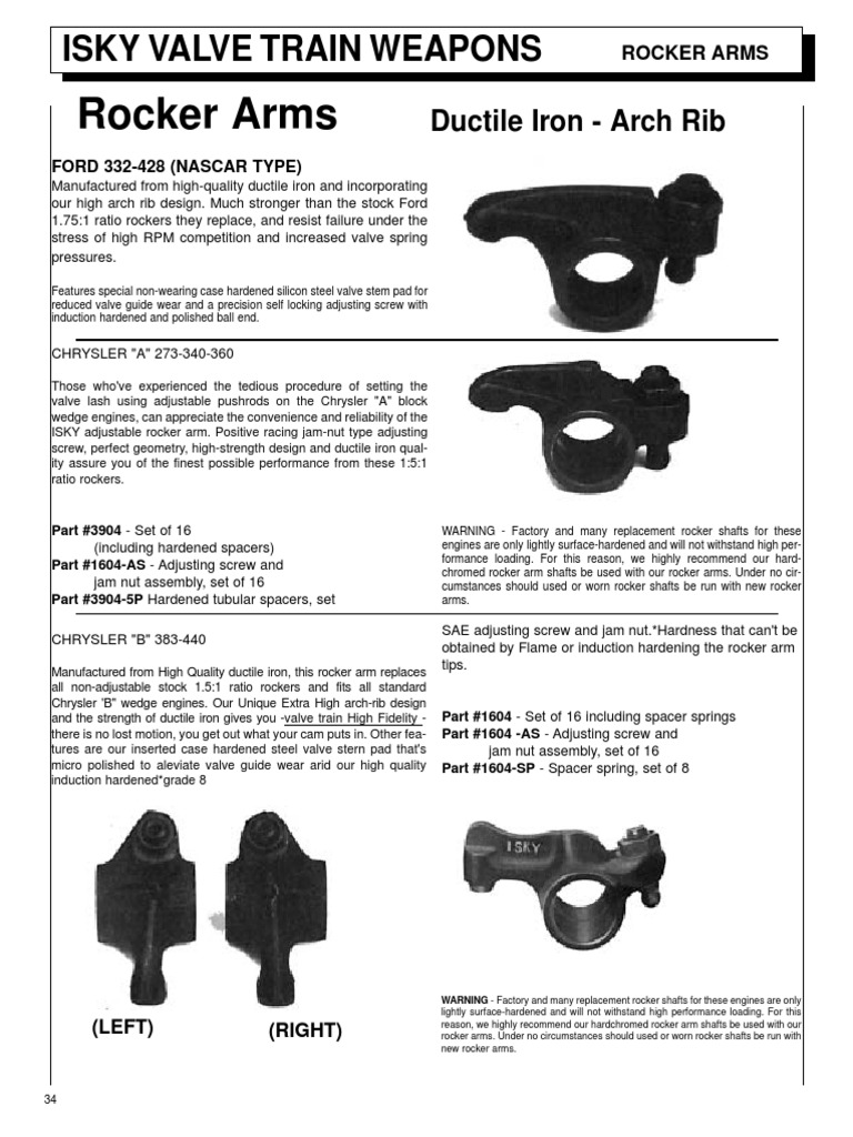 ISKY Adjustable Rocker Arms Overview | PDF | Valve | Ductility