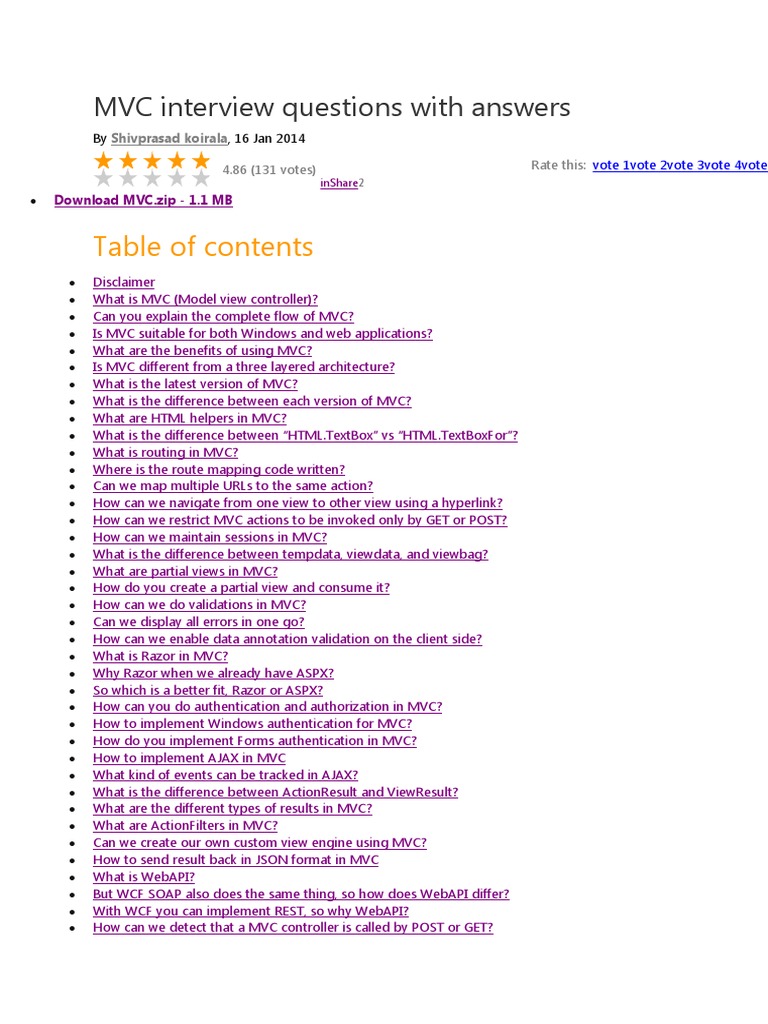 MVC Interview Questions With Answers | PDF | Computers | Technology & Engineering