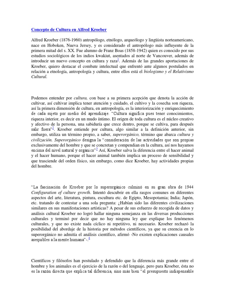 Concepto de Cultura en Alfred Kroeber | PDF | Antropología | Teorías ...