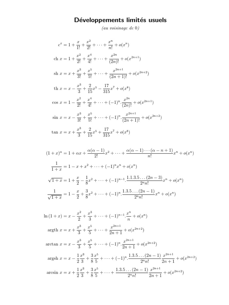 Developpement Limité Usuel | PDF