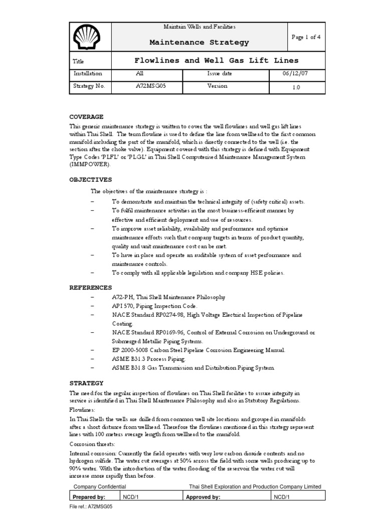 Flowlines and Well Gas Lift Lines | PDF | Pipe (Fluid Conveyance ...