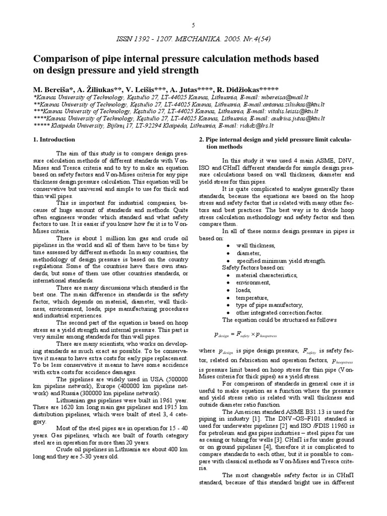 Comparison of Pipe Internal Pressure Calculation Methods | PDF