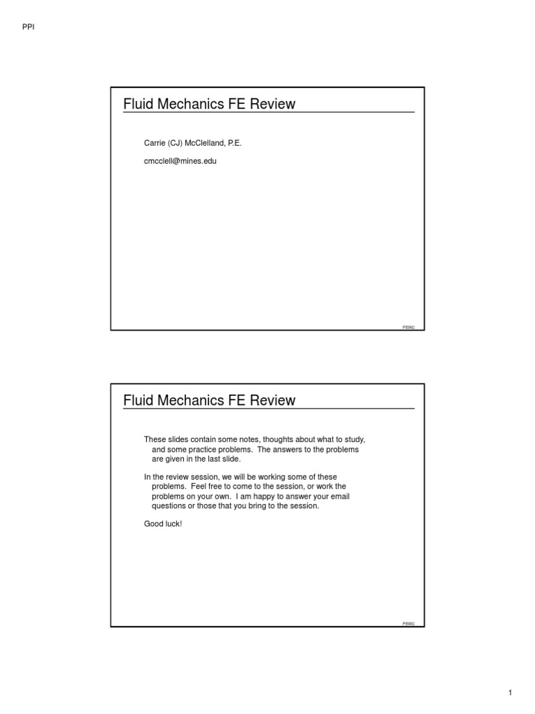 Fluid Mechanics Fe Exam Review Pdf Buoyancy Fluid Dynamics