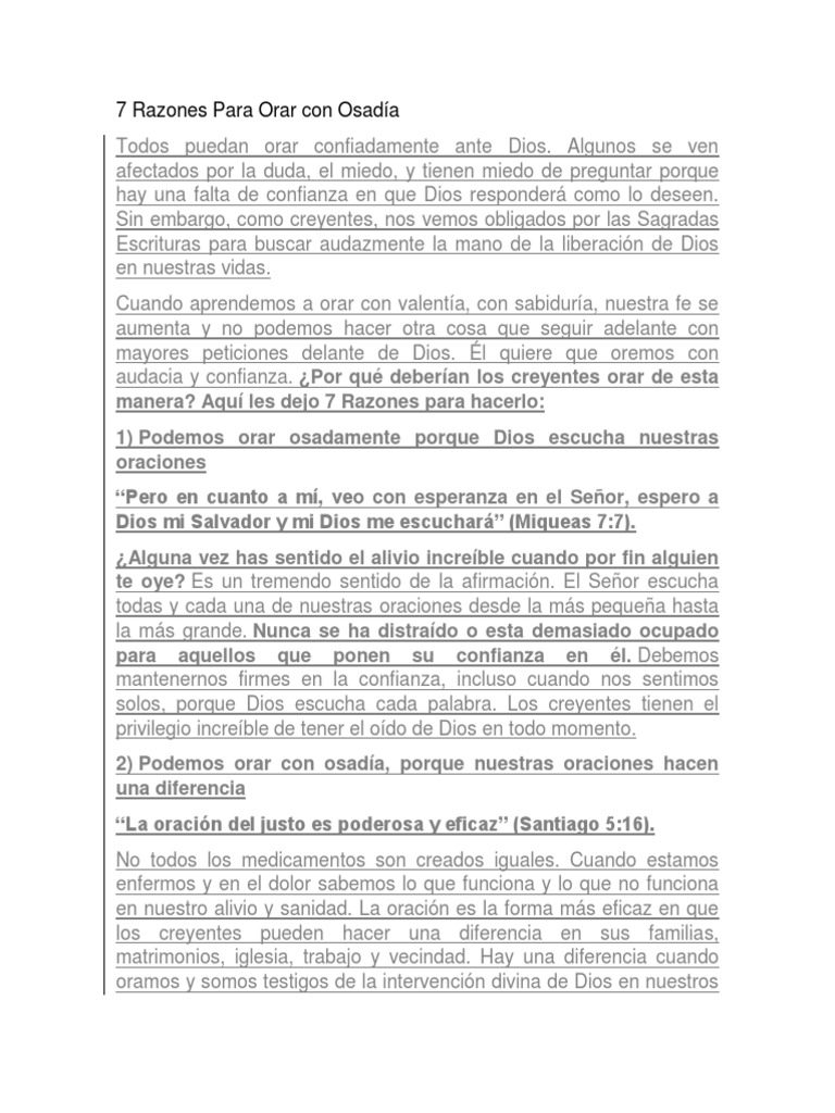 7 Razones para Orar Con Osadía | PDF | Oración | Fe