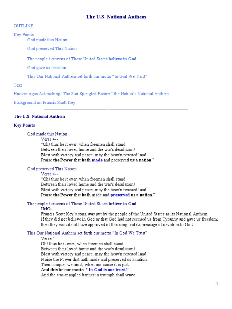 The U.S. National Anthem Key Points | PDF | The Star Spangled Banner
