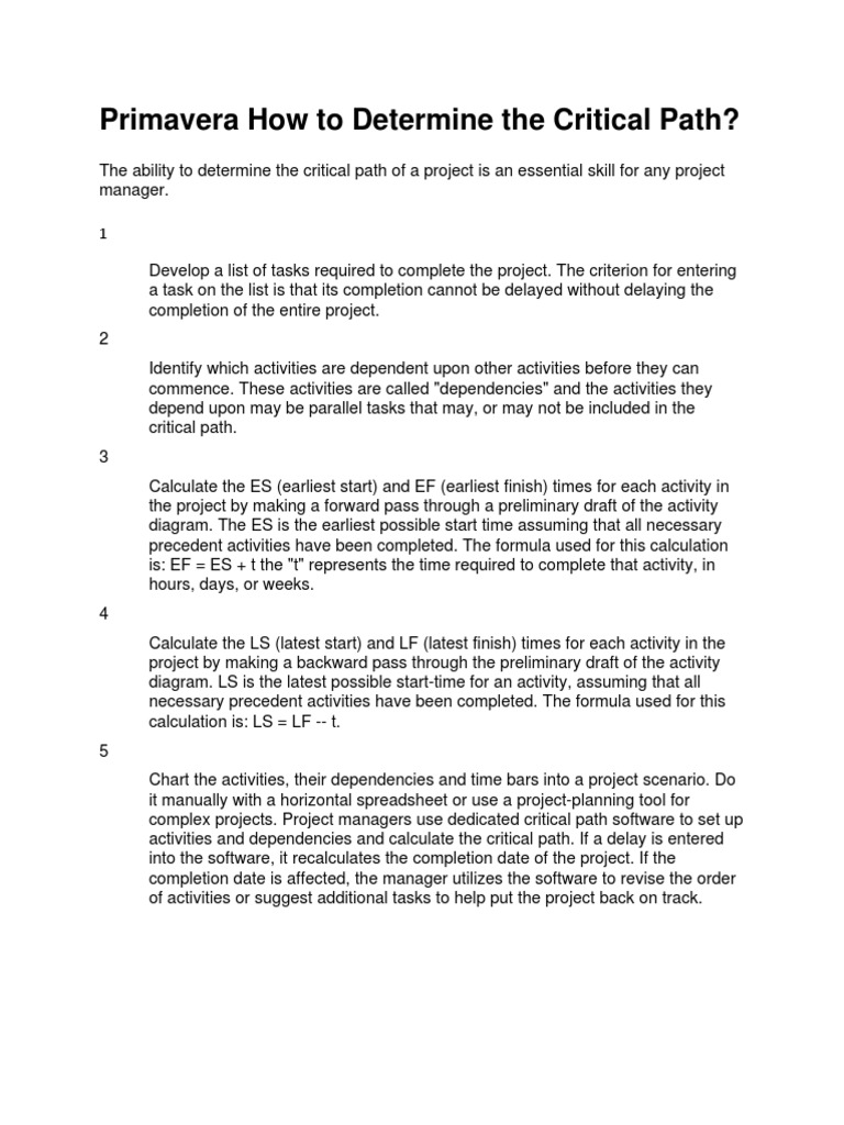 Determine Critical Path in Primavera | PDF