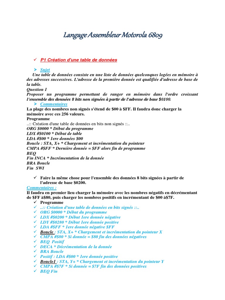 Langage Assembleur Motorola 6809 | PDF | Pointeur (programmation) | Structure de contrôle