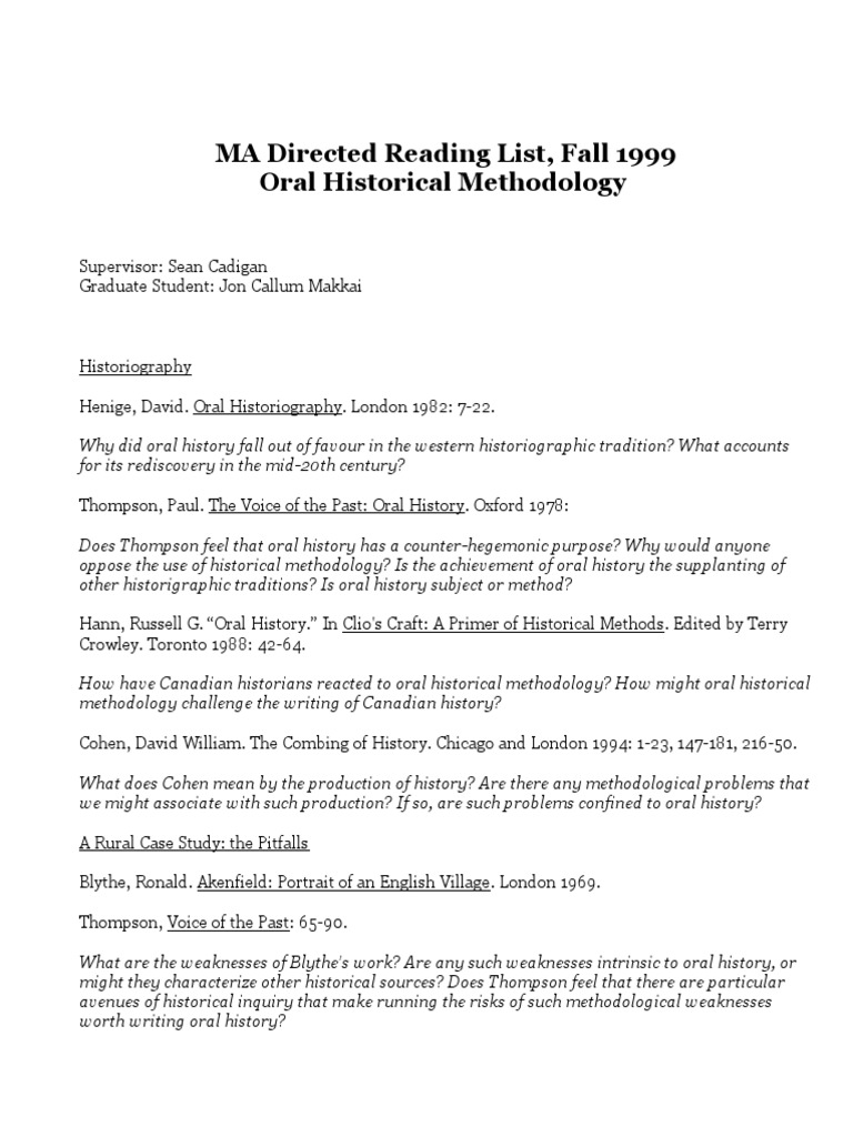 Oral Historical Methodology | PDF | Oral History | Historiography