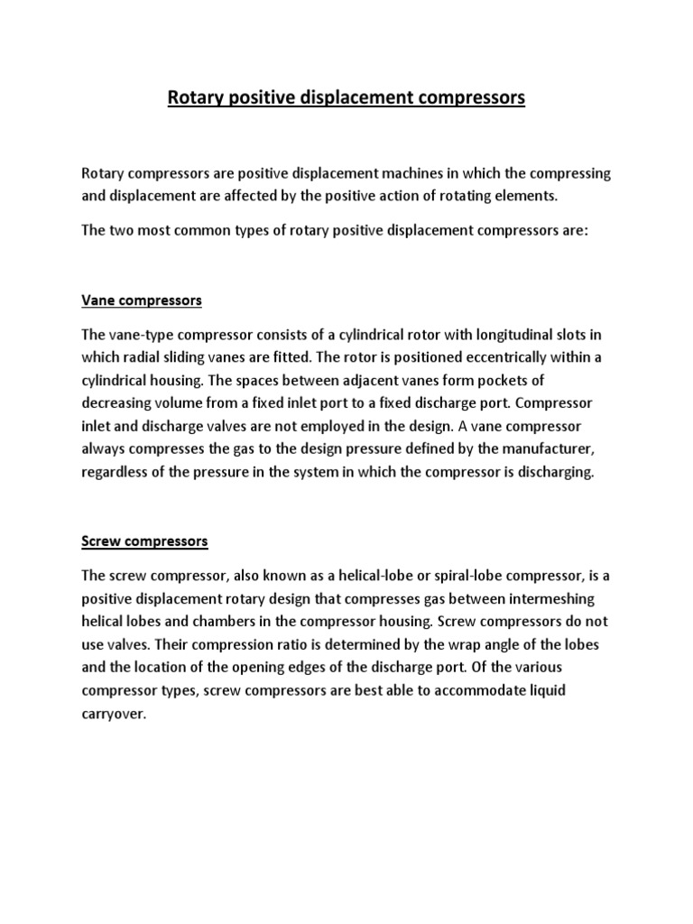 Rotary Positive Displacement Compressors | PDF
