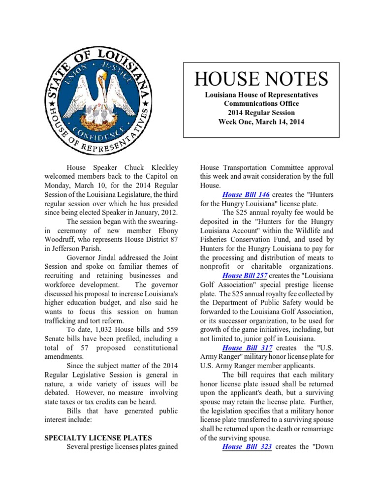 2014 House Notes Week One | PDF | Louisiana | United States House Of ...