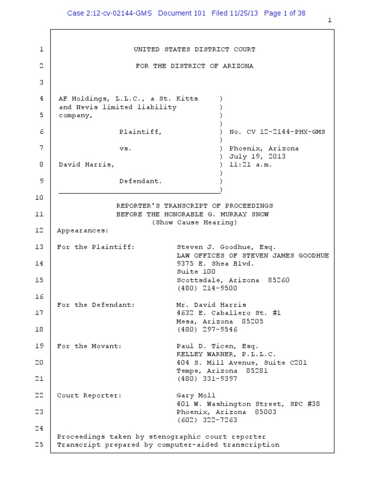 Transcript Show Cause Hearing | PDF | Discovery (Law) | Lawsuit