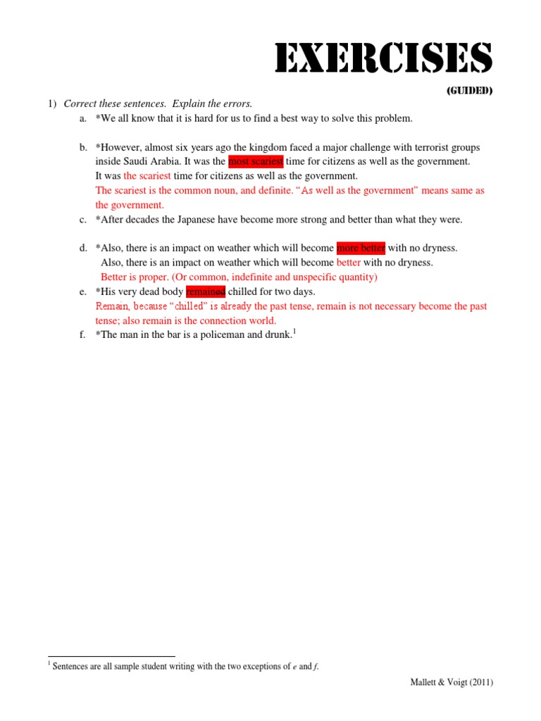 Sentence Correction Exercises Guide | PDF