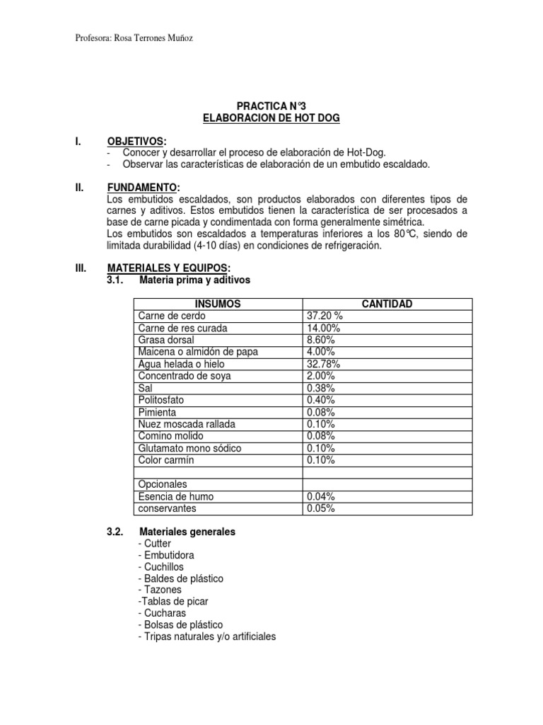 3° Practica Hot Dog | PDF | Pancho | Carne