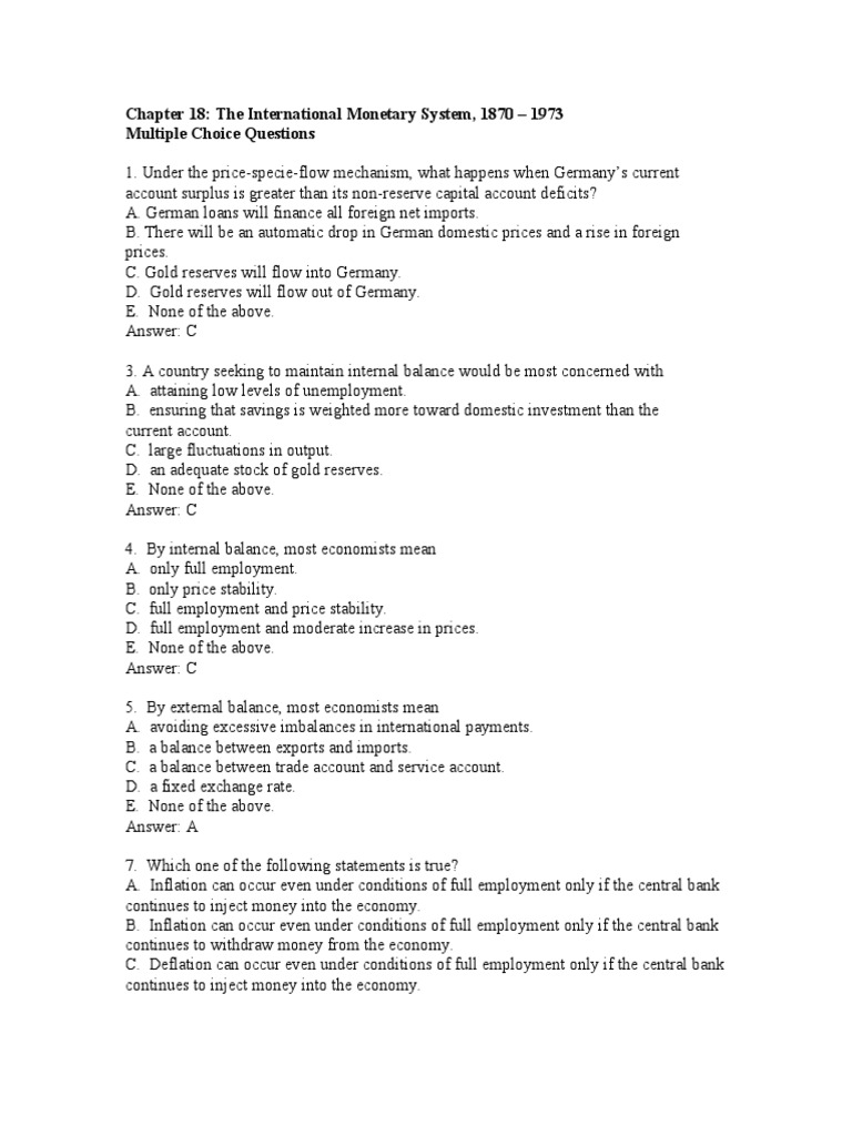 Chapter 18: The International Monetary System, 1870 - 1973 Multiple ...