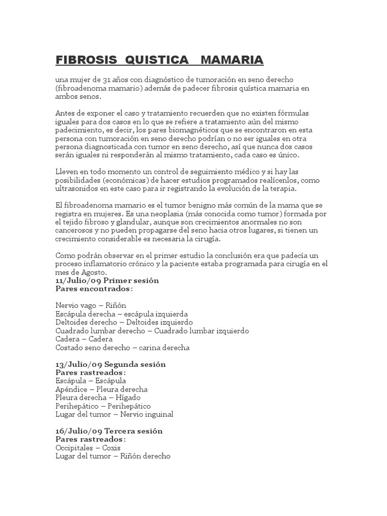 Tratamiento de Fibrosis Quística Mamaria | PDF | Pecho | Diabetes mellitus