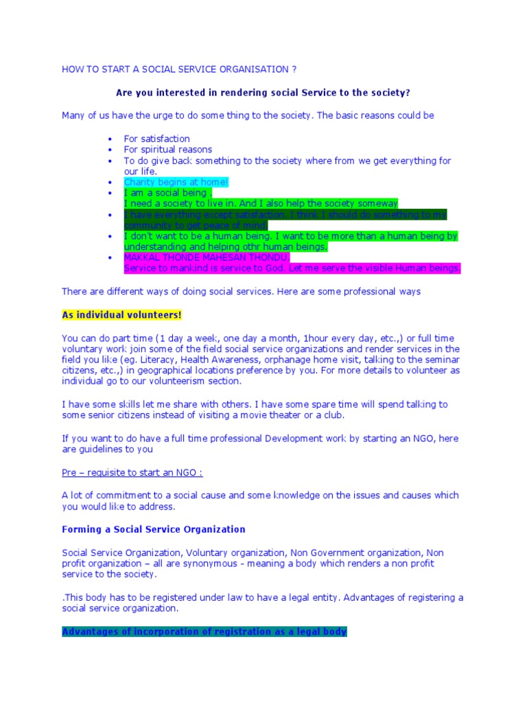 Start a Social Service Organization | PDF | Nonprofit Organization ...