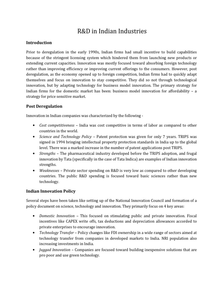 R&D in India | PDF | Competitiveness | Innovation