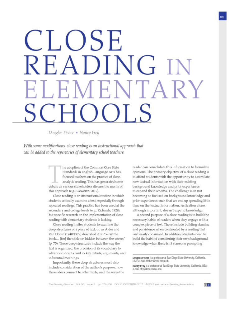 Close Reading Article Fisher and Frey | PDF | Reading (Process) | Teachers