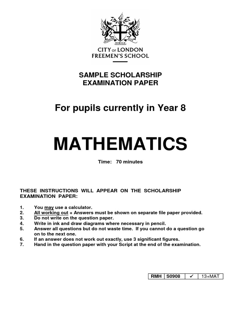 13 Maths Scholarship Sample Paper | PDF | Volume | Teaching Mathematics