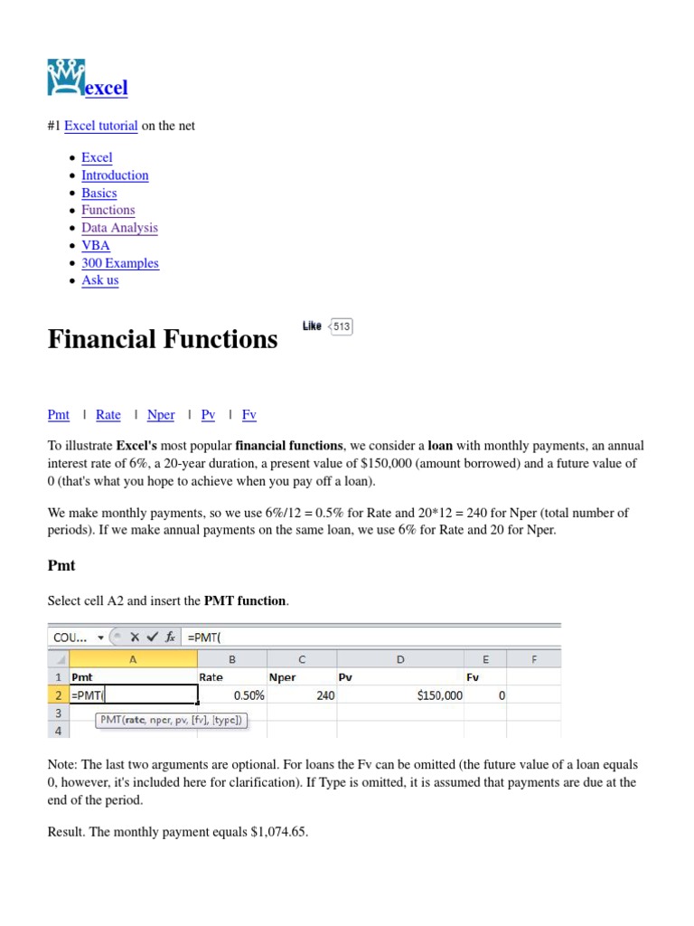 Excel Financial Functions - Easy Excel Tutorial | PDF | Loans | Interest