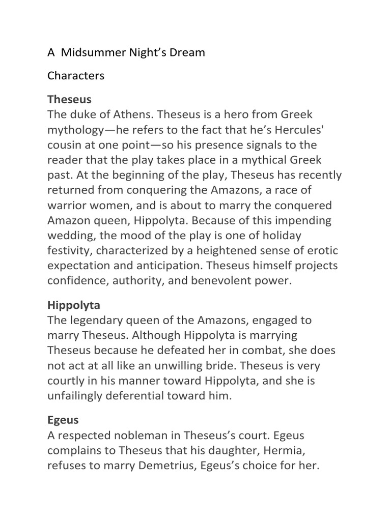 A Midsummer Night's Dream Characters | PDF | A Midsummer Night's Dream ...