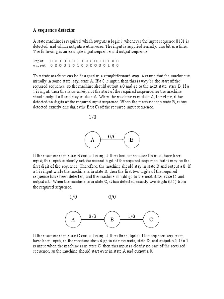 Sequence Detector Finite State Machine Design | PDF | Sequence | Machines