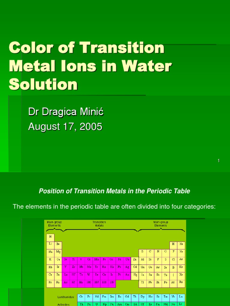 Color of Transition Metal Ions | PDF | Transition Metals | Coordination ...