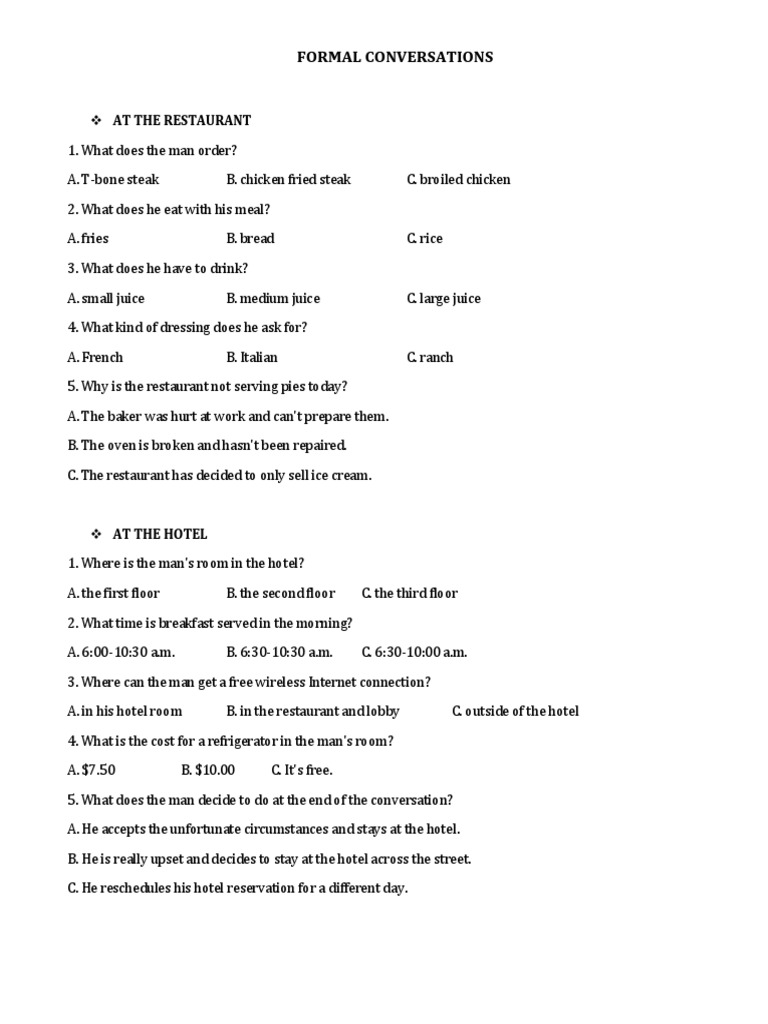Formal Conversations in Travel Settings | PDF | Hotel | Restaurants
