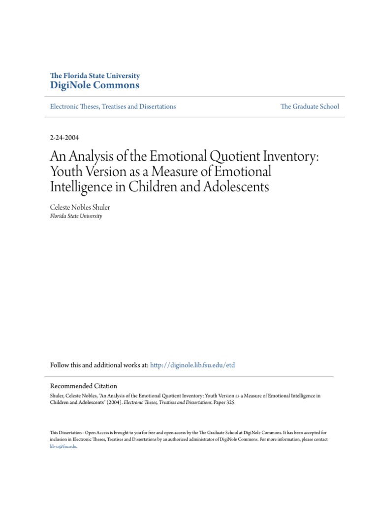 An Analysis of The Emotional Quotient Inventory - Youth Version As ...