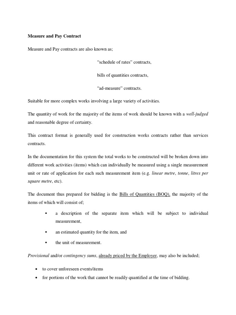 Measure and Pay Contracts | PDF | Construction Bidding | Prices