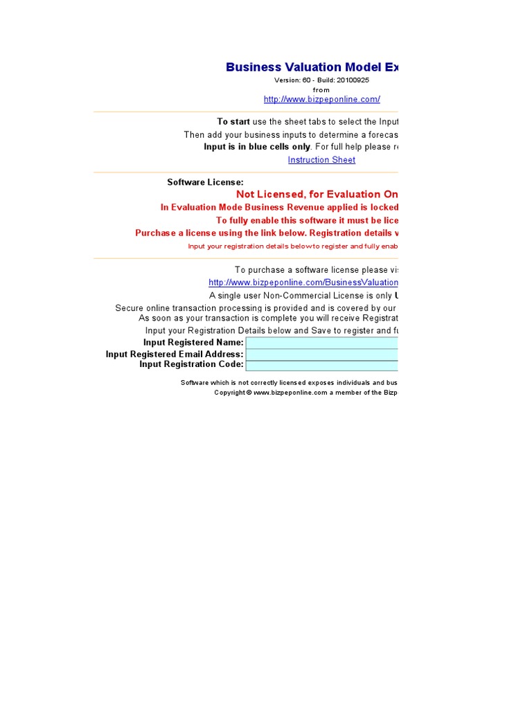 Excel Business Valuation Model Guide | PDF | Valuation (Finance ...