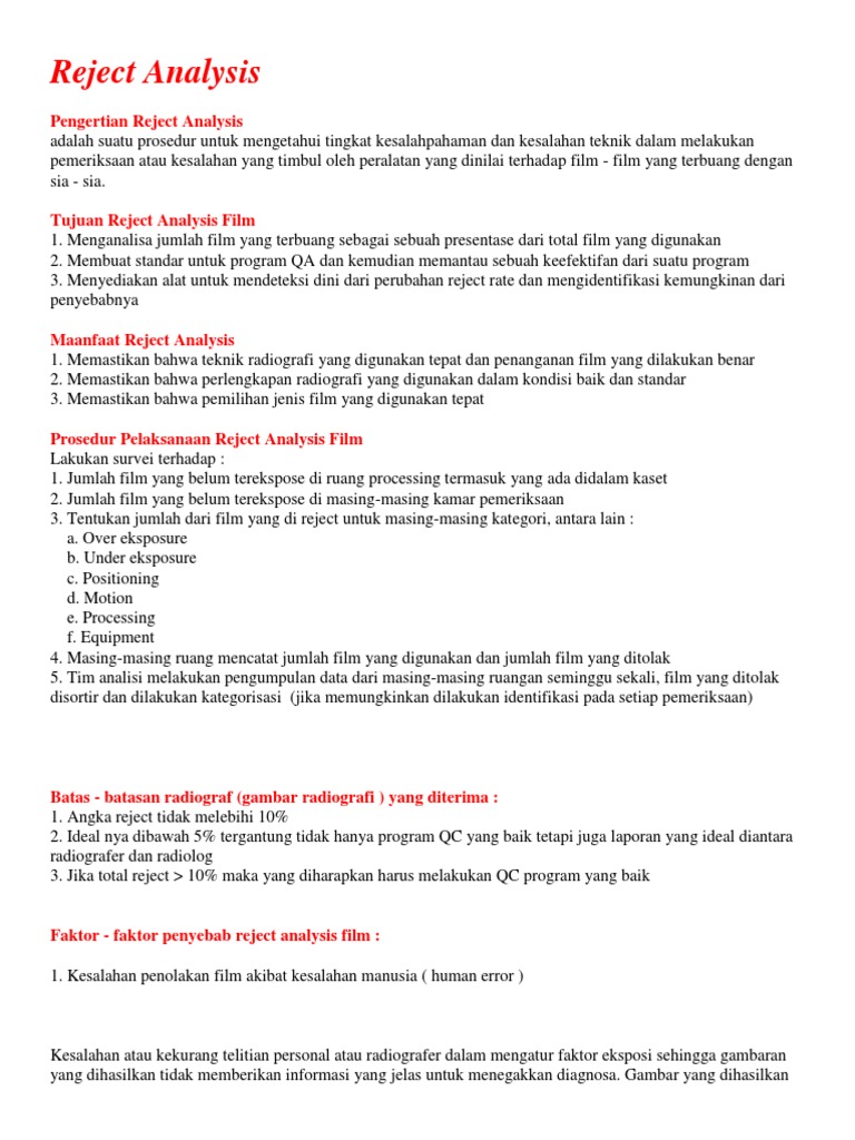Reject Analysis | PDF