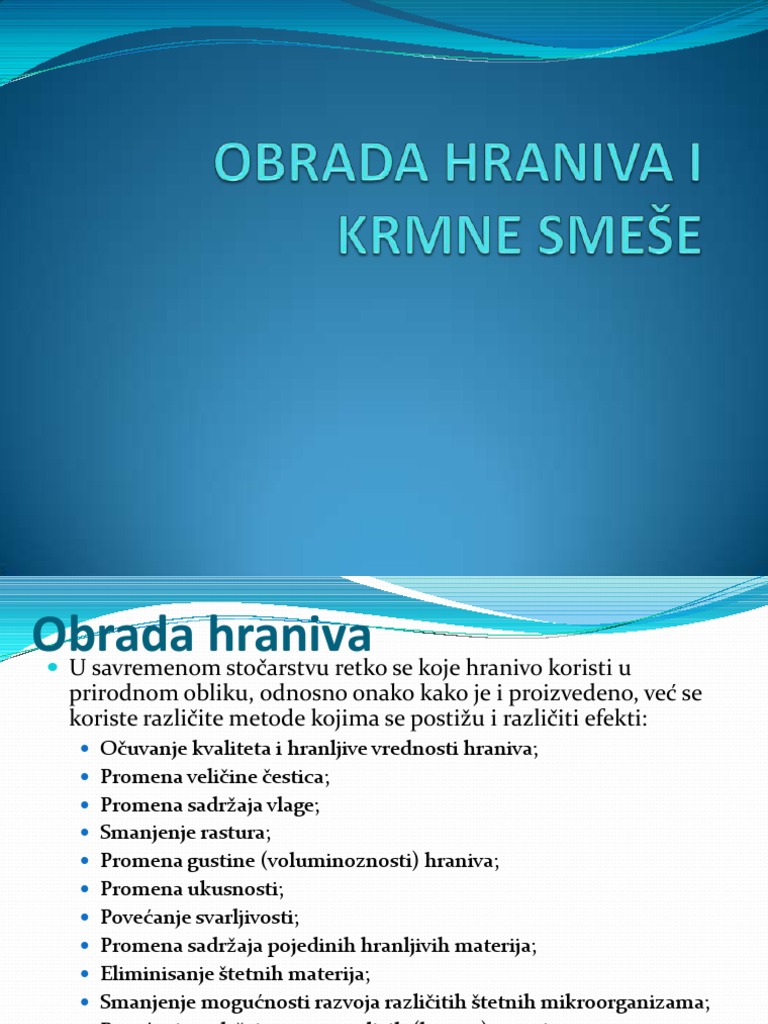 10. Vezbe - Obrada Hraniva i Krmne Smese ...
